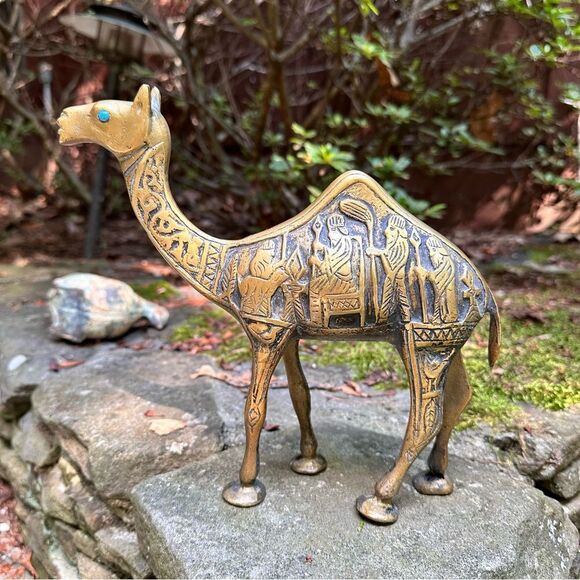 Art | Vintagemcm Solid Brass Camel Figure Statue Etched With Egyptian ...